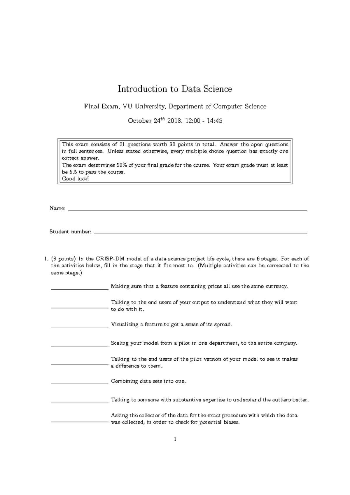 IDS Practice Exam 2018 Introduction To Data Science Final Exam VU