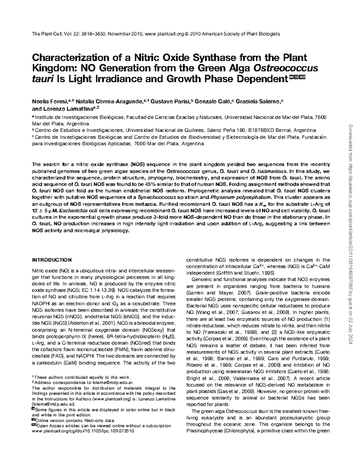 Plcell v22 11 3816 - paper - Characterization of a Nitric Oxide ...