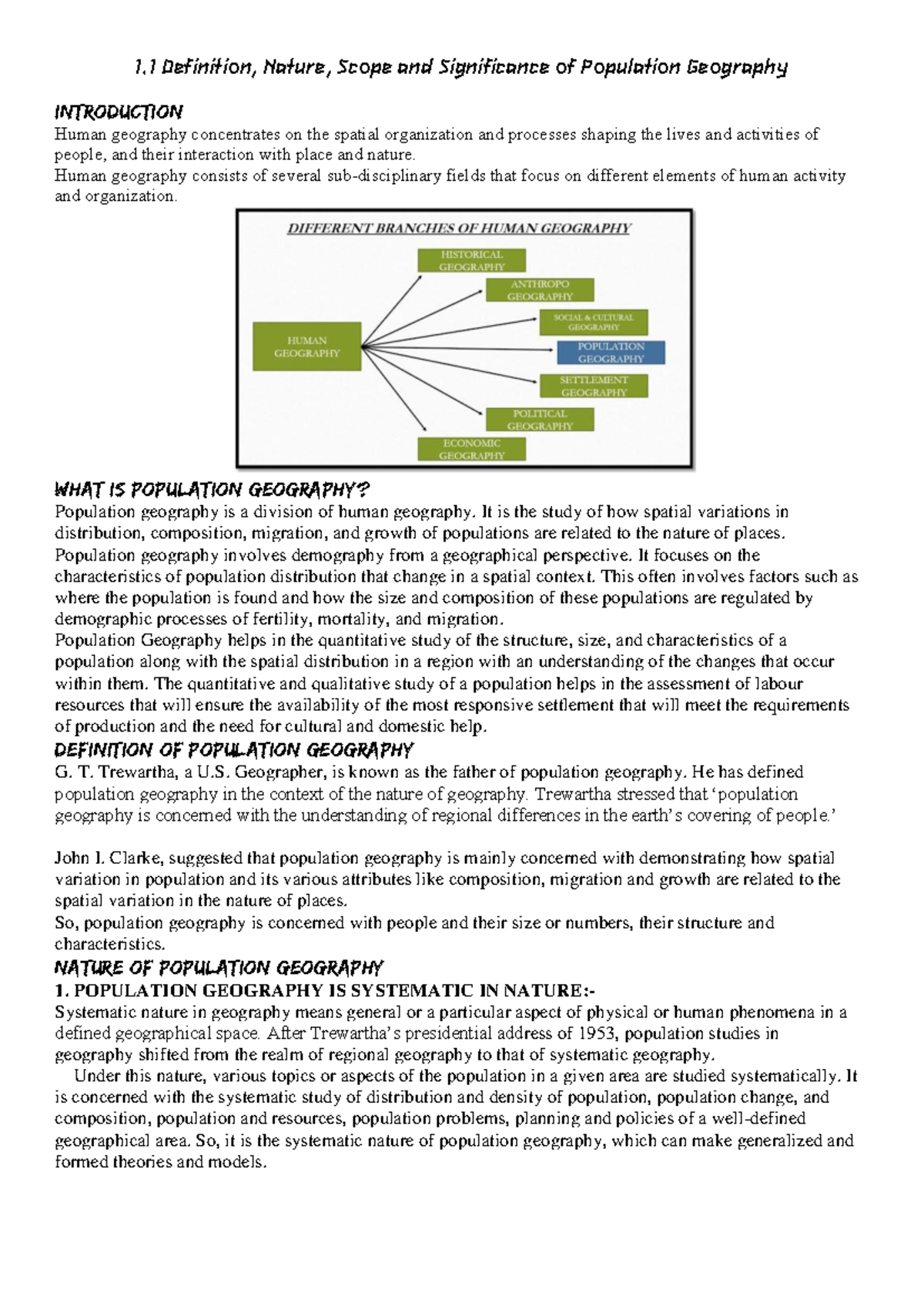 Population Geography Notes - 1 Definition, Nature, Scope and ...
