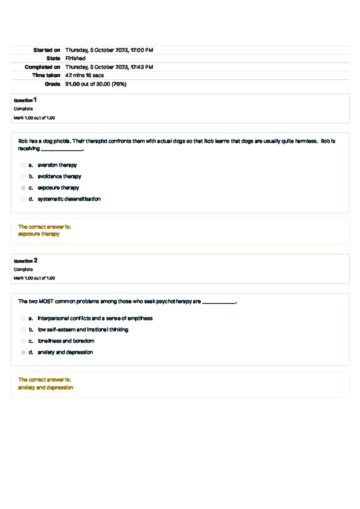 Mid-Semester Exam Attempt review - Started on Thursday, 5 October 2023 ...