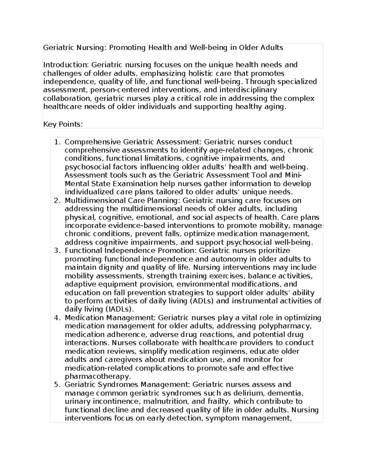 Geriatric Nursing - Through specialized assessment, person-centered ...