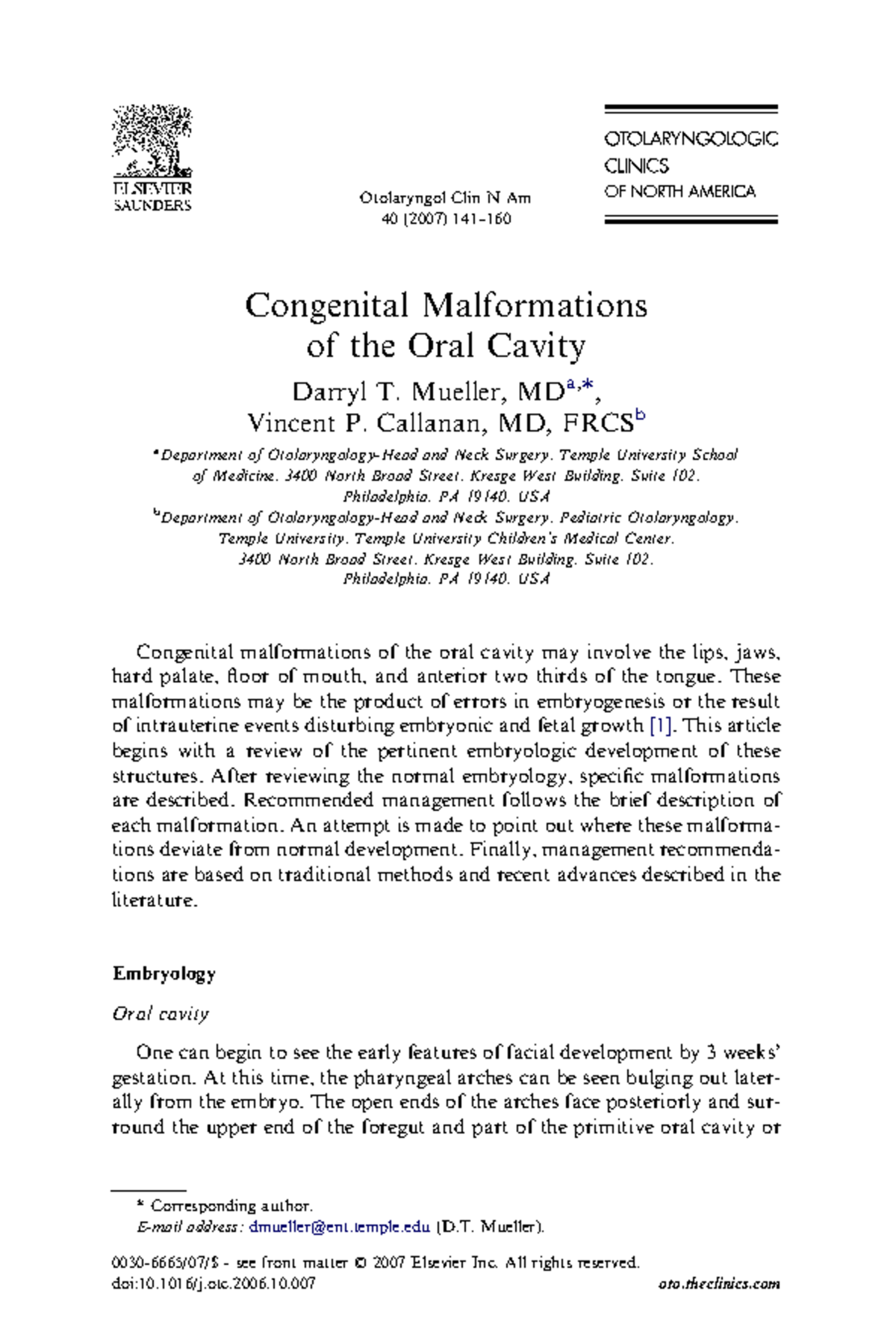 Congenital Malformations - Mueller, MD a,*, Vincent P. Callanan, MD ...