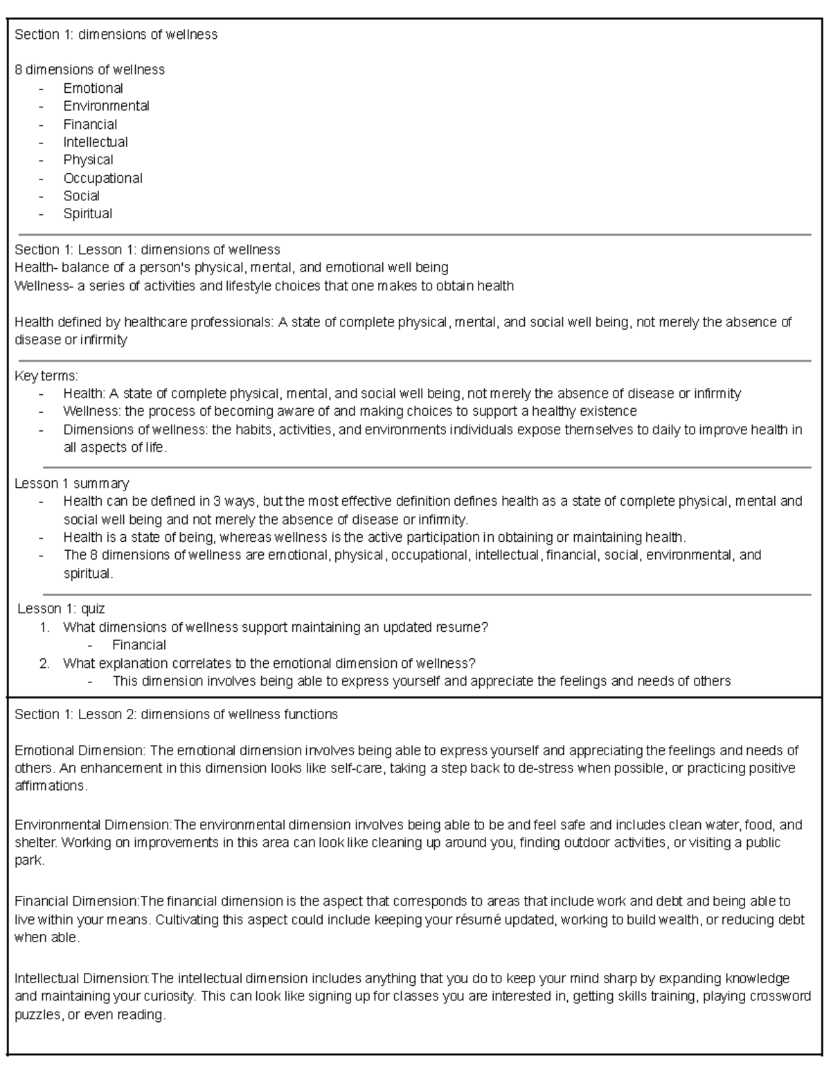 D394 Care for individuals and families notes - Section 1: dimensions of ...