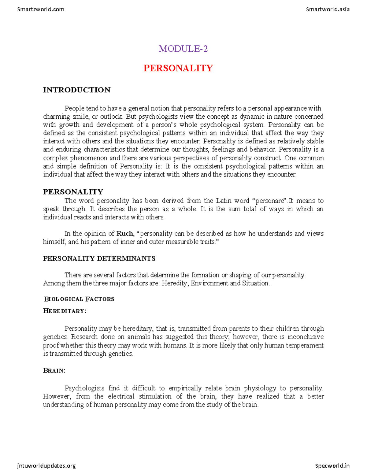 Organisational Behaviour Module-2 - MODULE- PERSONALITY INTRODUCTION ...