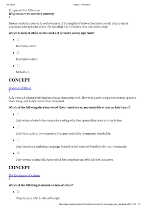 Intro to ethics milestone 4 - 1 CONCEPT → Problems with Virtue-Based Ethics 12/15 that's 80% ...