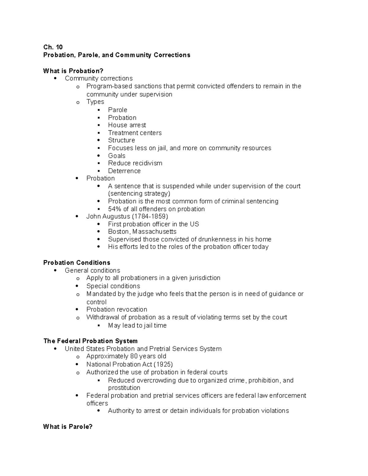 Justice Studies Ch. 10 - Ch. 10 Probation, Parole, and Community ...