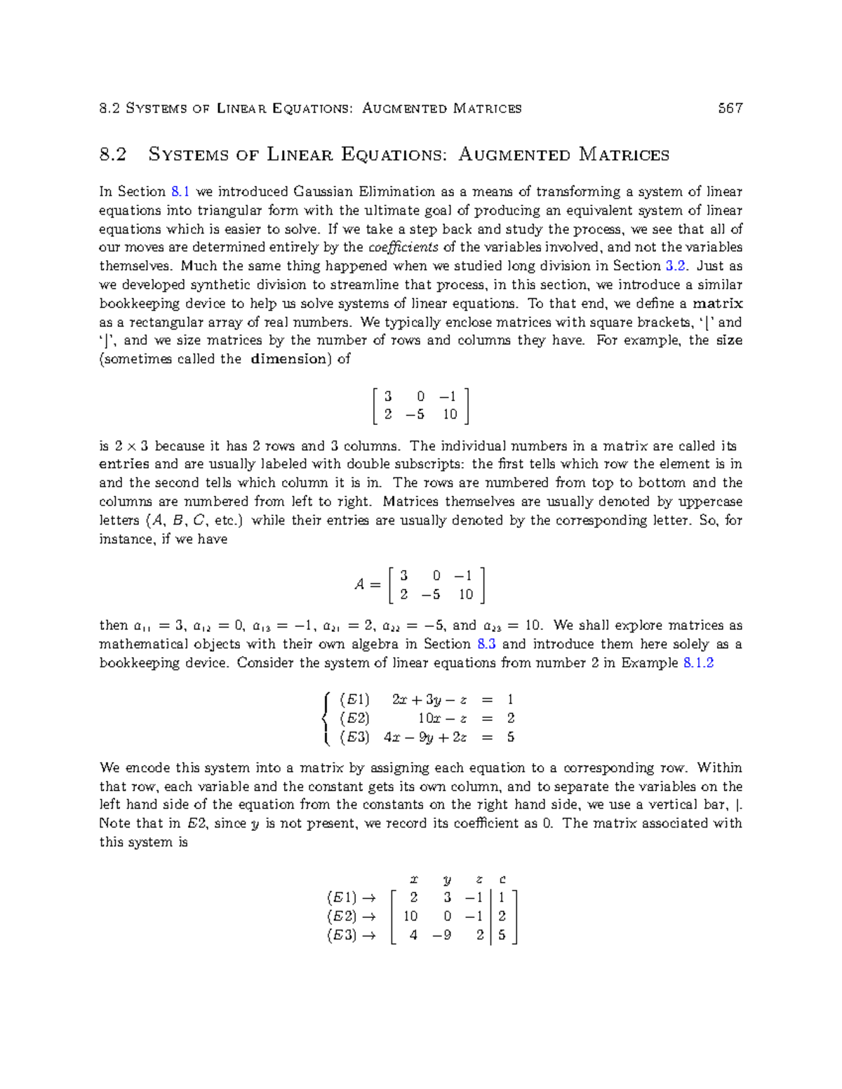 System of linear equations:augmented matrix. Mathematics - 8 Systems of ...
