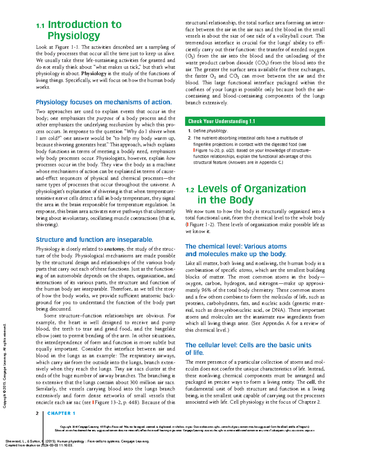Human Physiology From Cells to Systems - (Ch 1 Introduction to ...