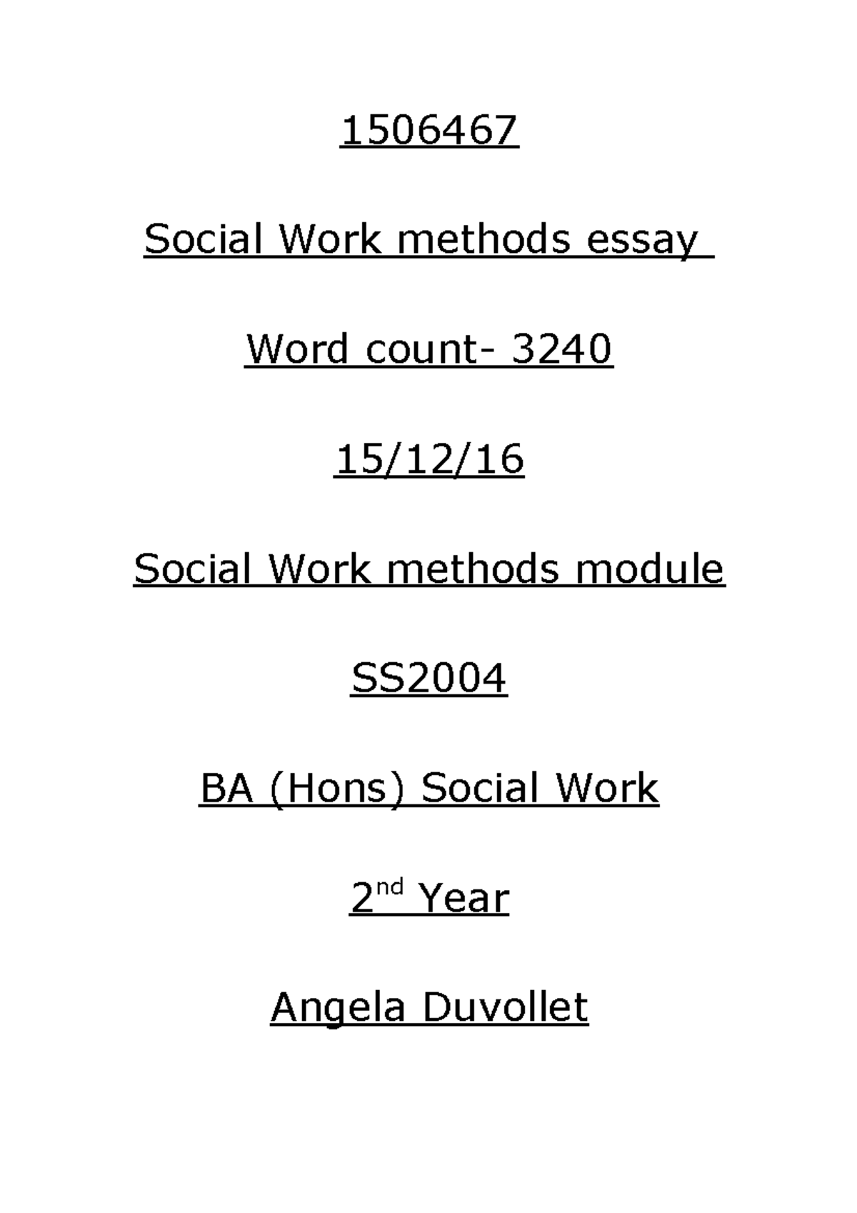 Social Work Methods Essay - Studocu