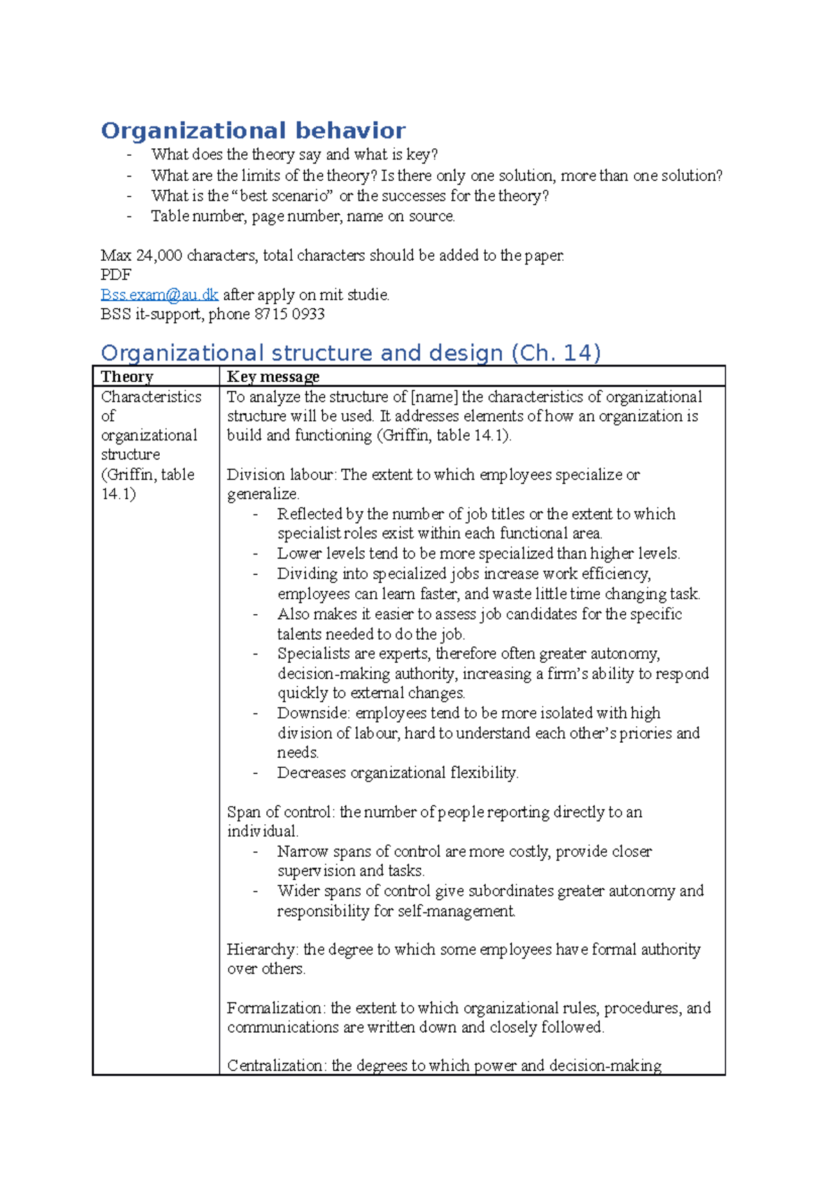 Exam notes - Organizational behavior What does the theory say and what ...