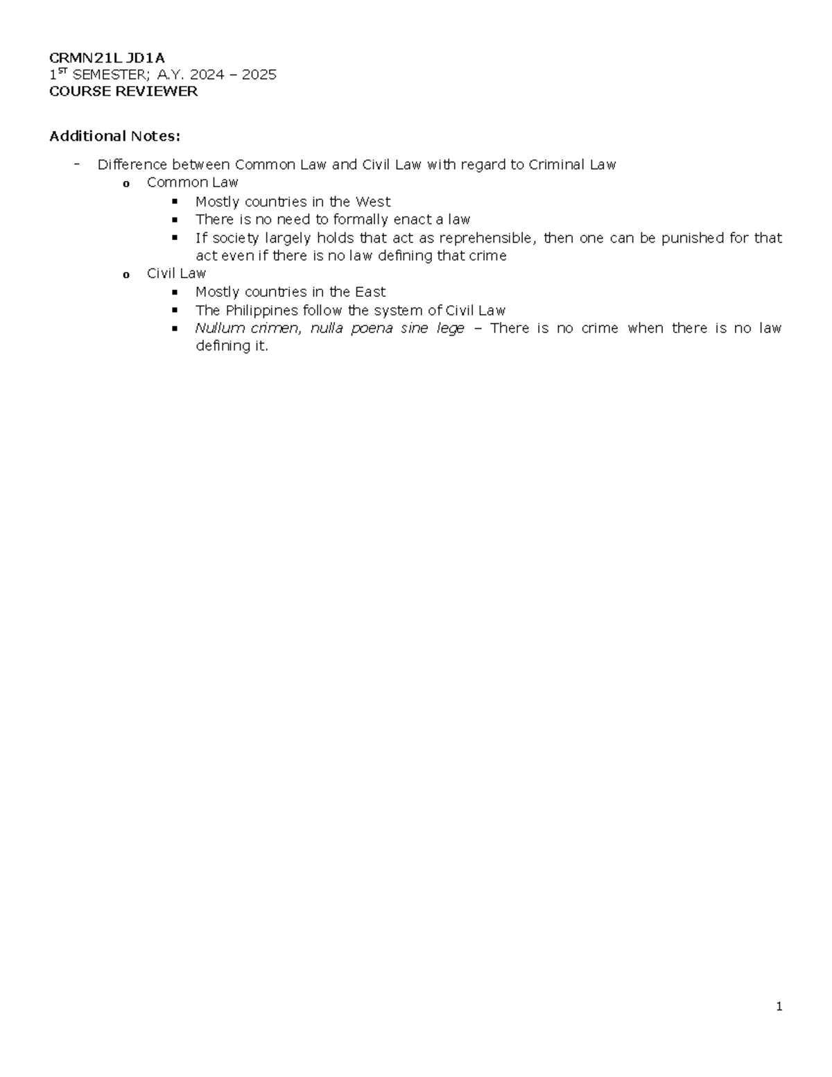 CRMN21L Reviewer - 1 ST SEMESTER; A. 2024 – 2025 COURSE REVIEWER ...