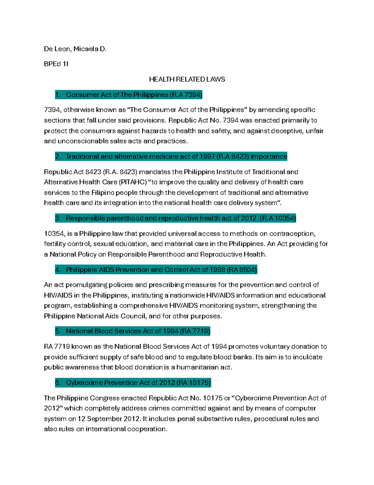 DLP LESSON PLAN - De Leon, Micaela D. BPEd 1I HEALTH RELATED LAWS ...