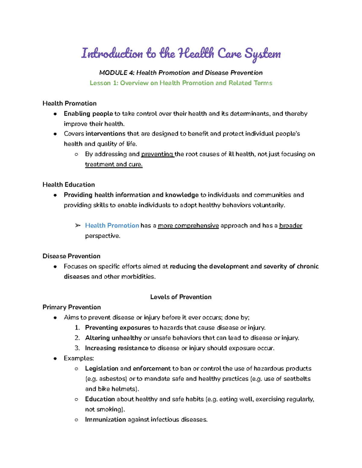 Introduction to Health - Introductio t th H ealt Car Sste MODULE 4 ...