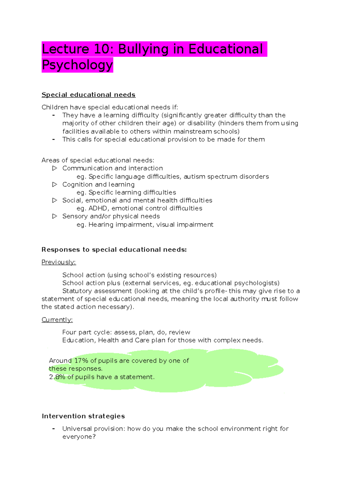 Lecture 10- Bullying in Educational Psychology - Lecture 10: Bullying ...