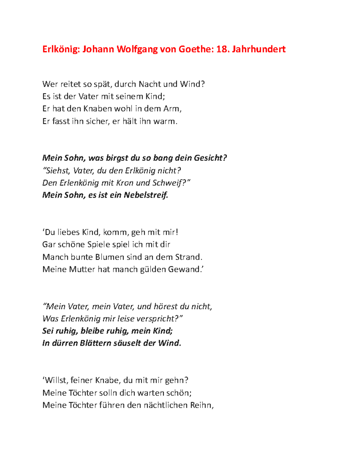 Erlkönig - Literature - Erlkönig: Johann Wolfgang von Goethe: 18 ...