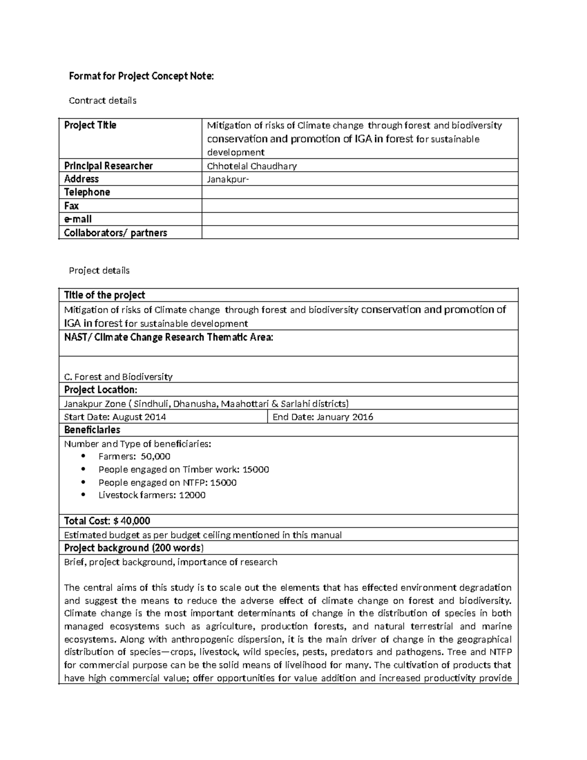 406203201 Project Concept Note - Format for Project Concept Note ...