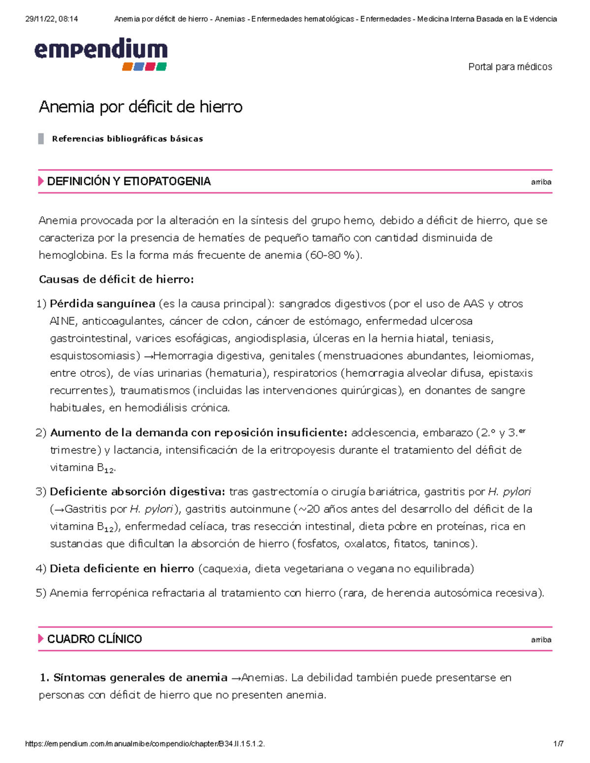 Anemia por déficit de hierro - Enfermedades hematológicas - Medicina ...