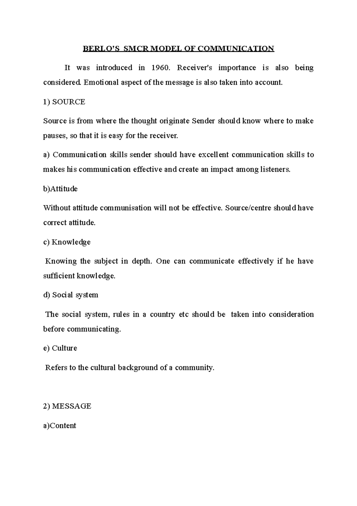 Berlo'S SMCR Model OF Communication - BERLO'S SMCR MODEL OF ...