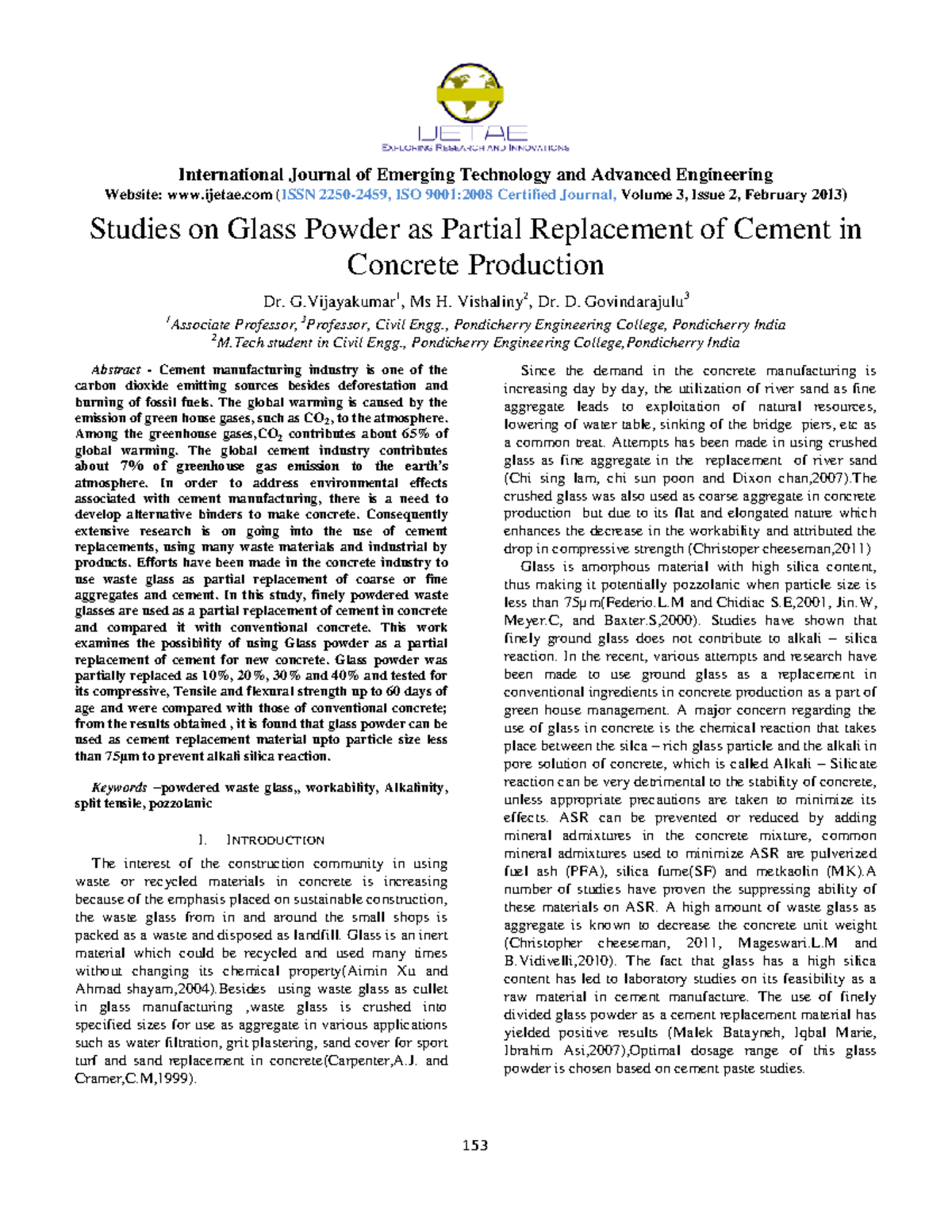 Glass powder paper - Website: ijetae (ISSN 2250-2459, ISO 9001:2008 ...