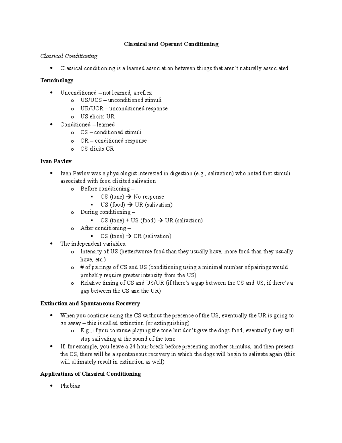 Lesson 8 - Classical and Operant Conditioning - Classical and Operant ...