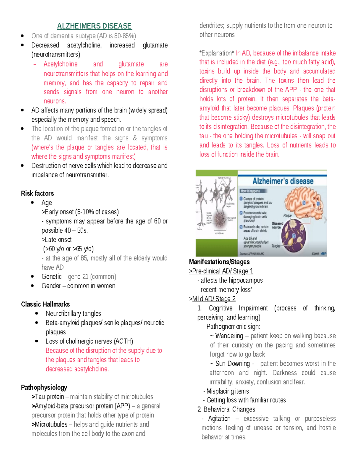 Nursing Notes - Student Nurses - ALZHEIMERS DISEASE One of dementia ...