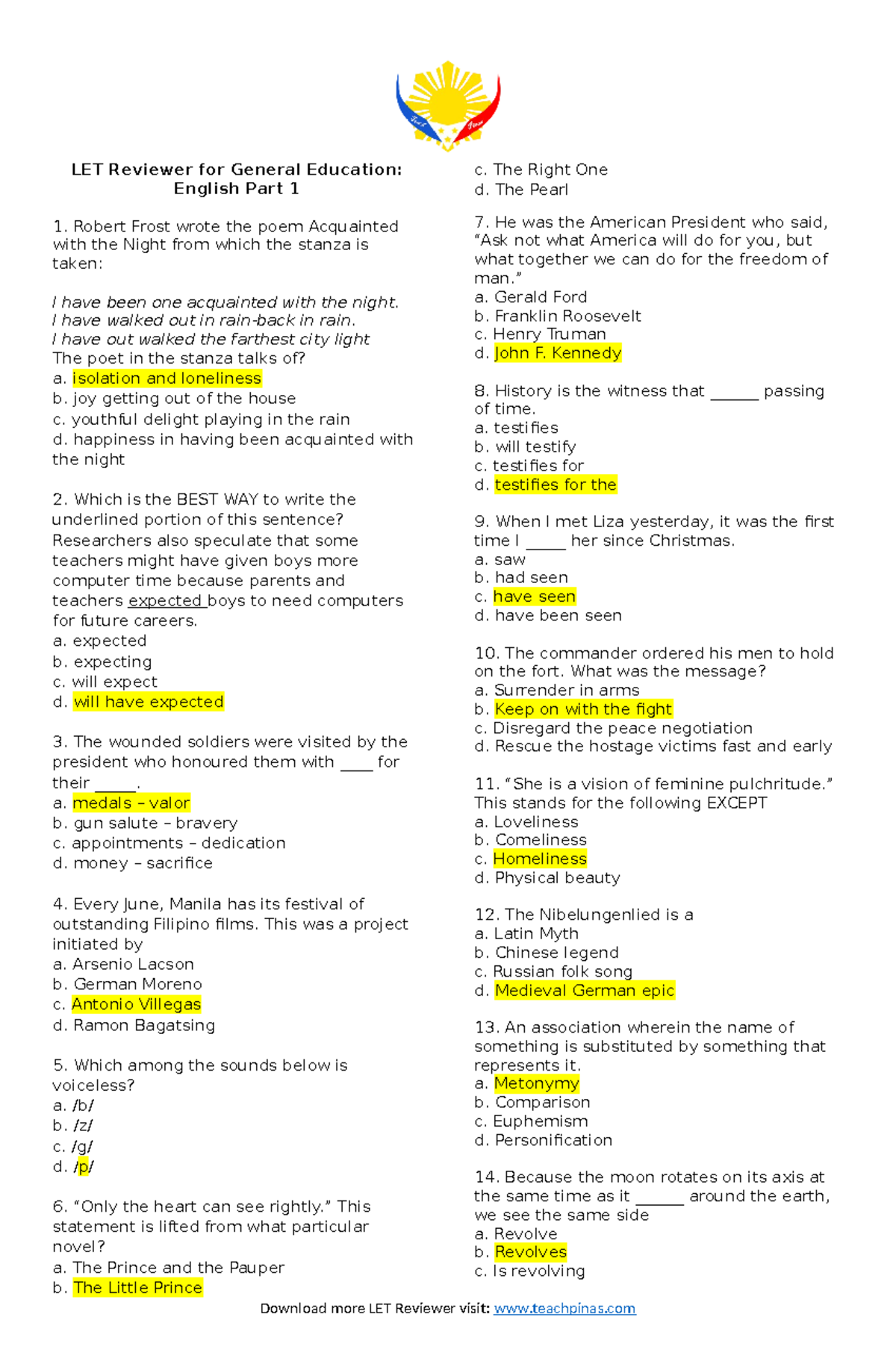 GEN ED English part 1 - reviewer - LET Reviewer for General Education ...