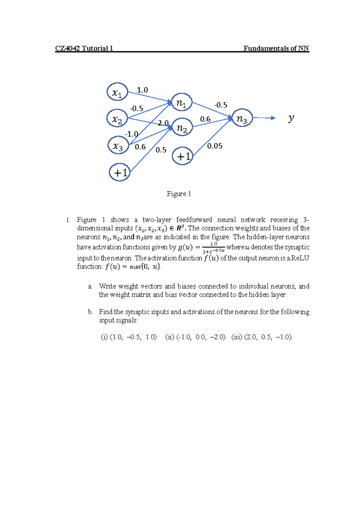Tute1 - 1. Fundamentals of neural networks - CZ4042 Tutorial 1 ...