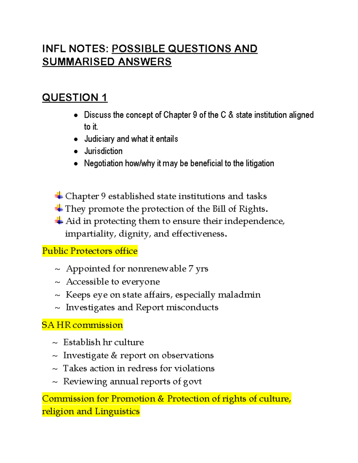 INFL Notes - INFL NOTES: POSSIBLE QUESTIONS AND SUMMARISED ANSWERS ...