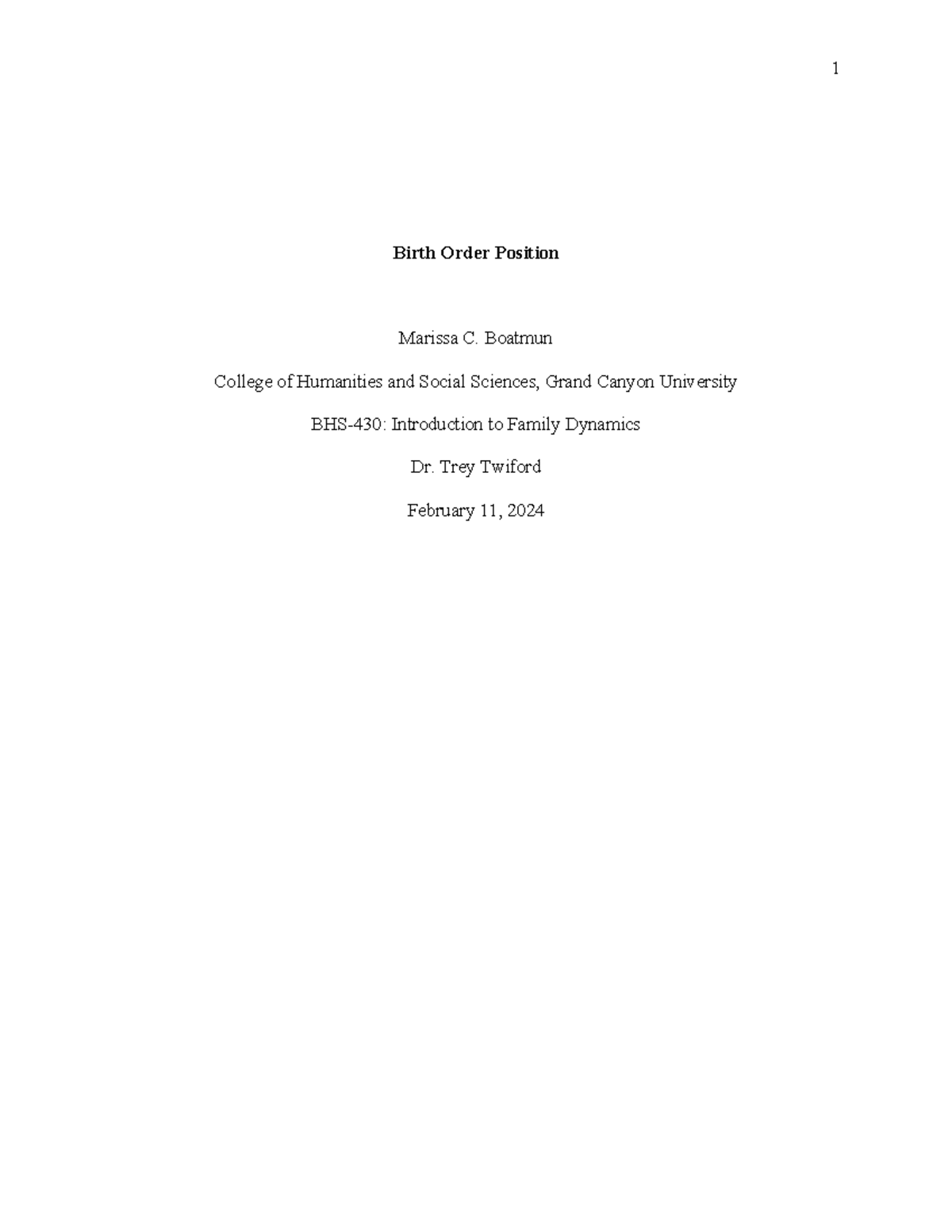 Topic 4 - Birth Order Position - Birth Order Position Marissa C ...