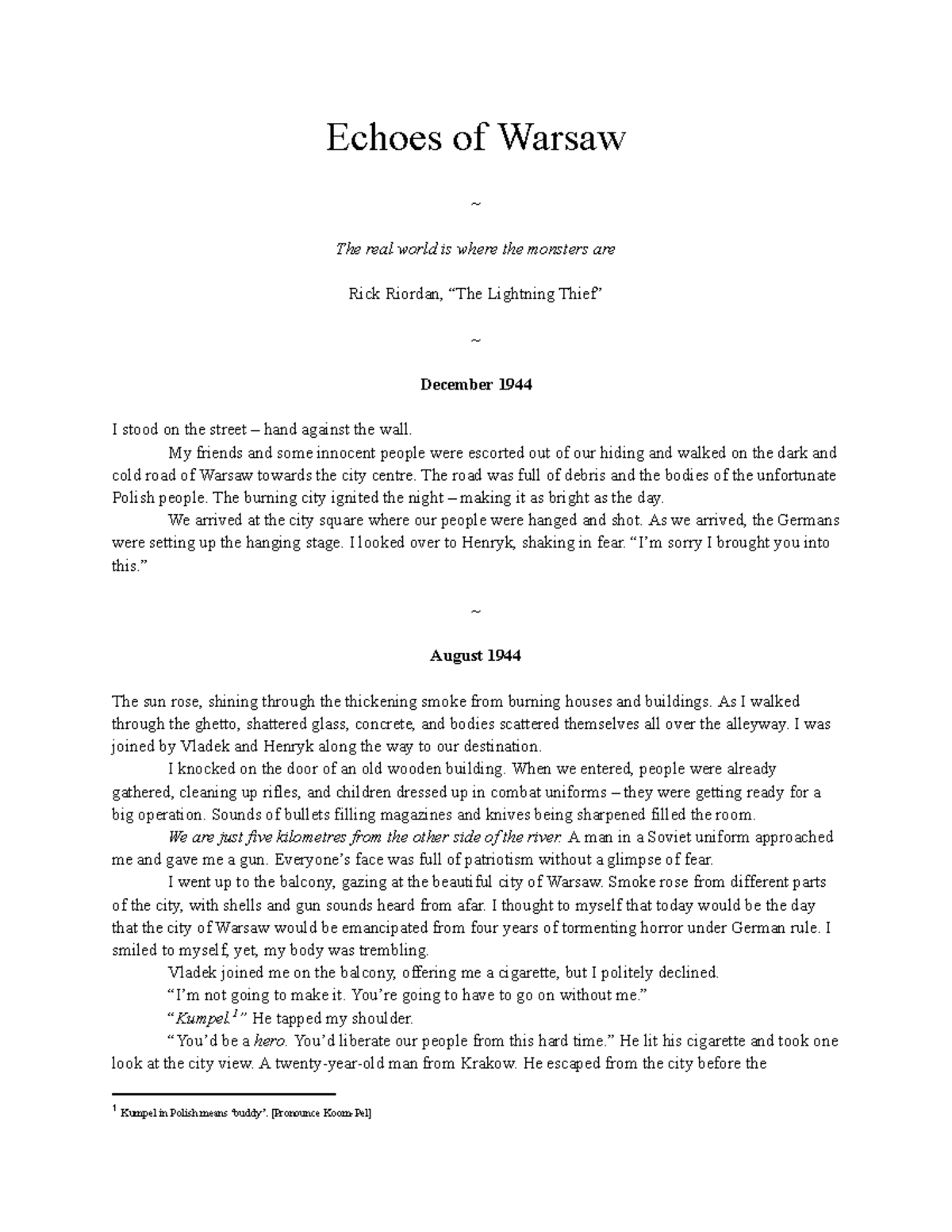 EAL/D Imaginative Writing Assessment Task - Echoes of Warsaw ~ The real ...