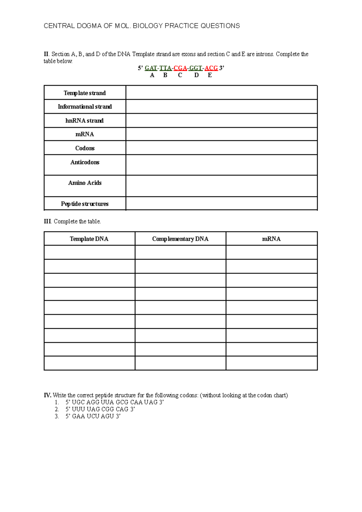 Central Dogma OF MOL. Biology Practice Questions - CENTRAL DOGMA OF MOL ...