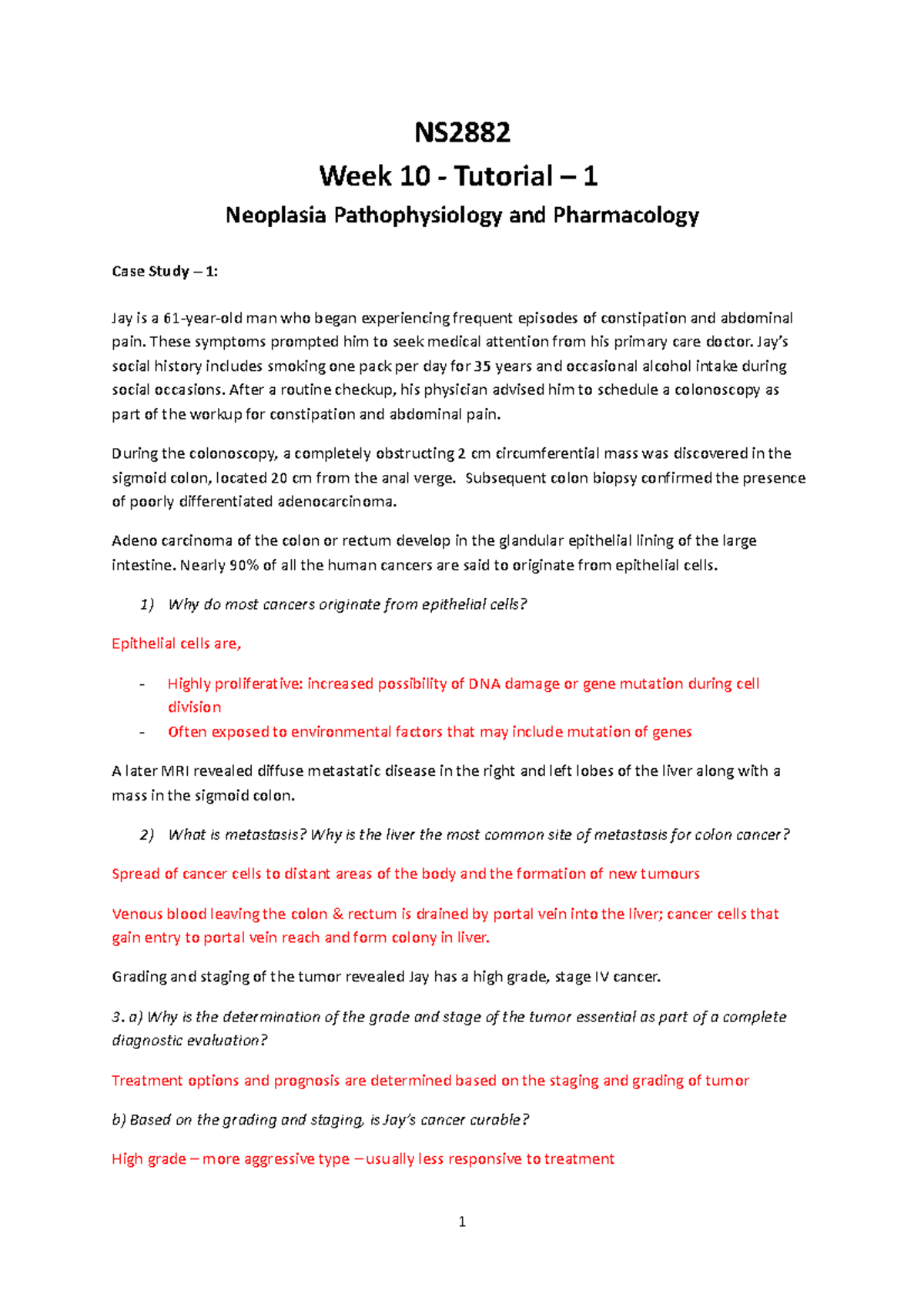Neoplasia Tutorial 1 worksheet - NS Week 10 - Tutorial – 1 Neoplasia ...