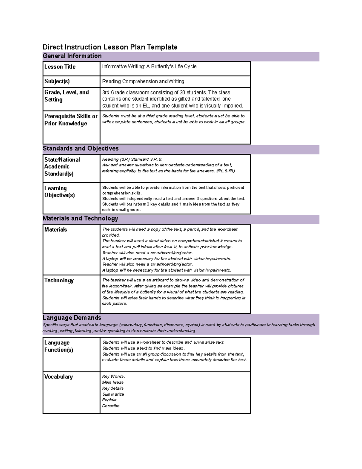 LP1 - Task 1 in Elementary Reading Methods - Lesson Plan. - Direct Instruction Lesson Plan ...