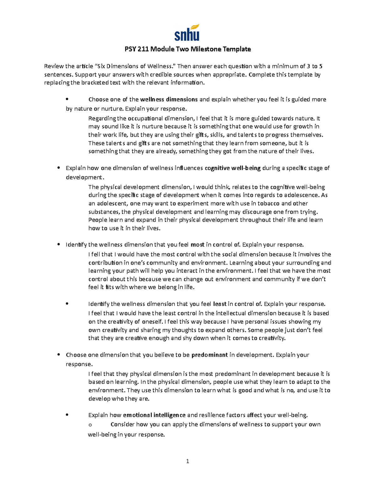 Module Two Milestone-Stephen Belchunas - PSY 211 Module Two Milestone Template Review the ...
