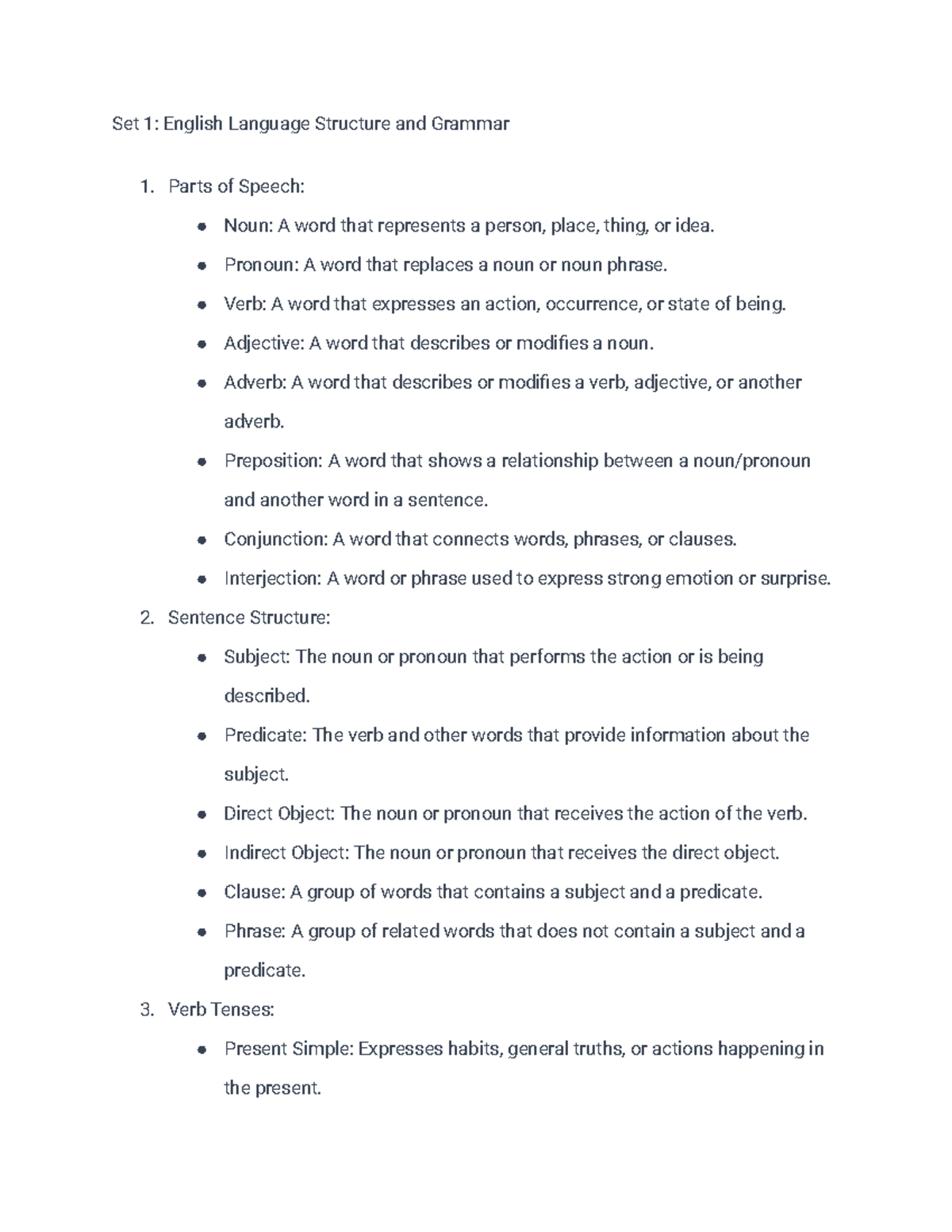 Set 1 English Language Structure and Grammar - Set 1: English Language ...
