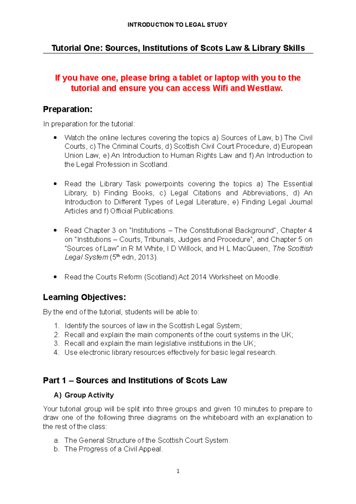 Tutorial One; Sources, Institutions of Scots Law & Library Skills ...