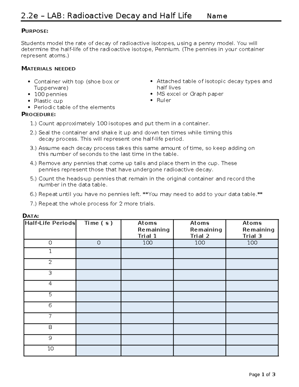 LAB Radioactive Decay - gizmos lab - 2 – LAB: Radioactive Decay and ...