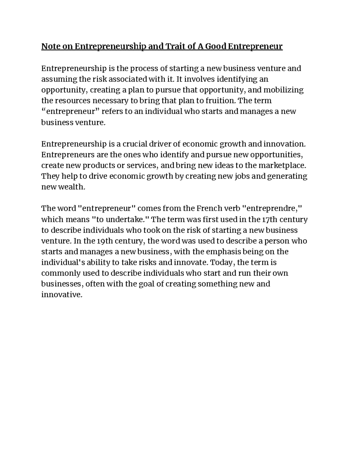 Note on Entrepreneurship and Trait of A Good Entrepreneur - Note on ...