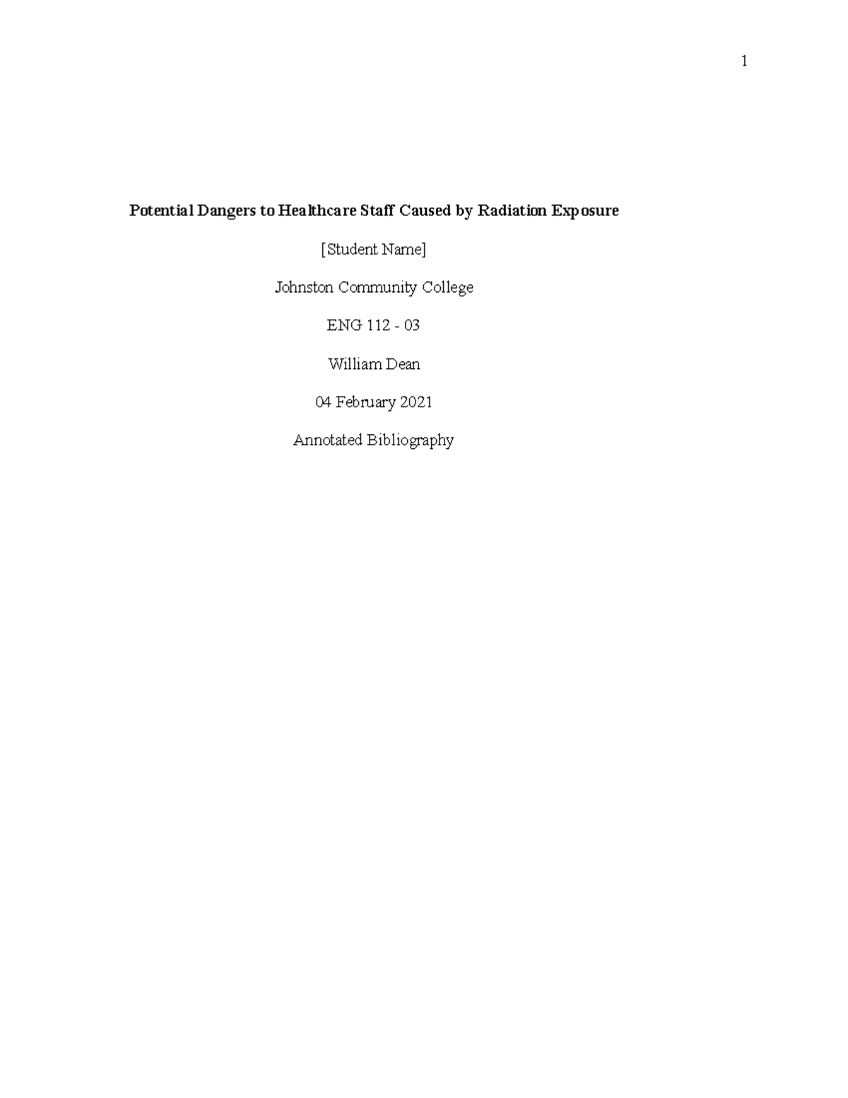 AB - Sample 1 - notes - Potential Dangers to Healthcare Staff Caused by ...