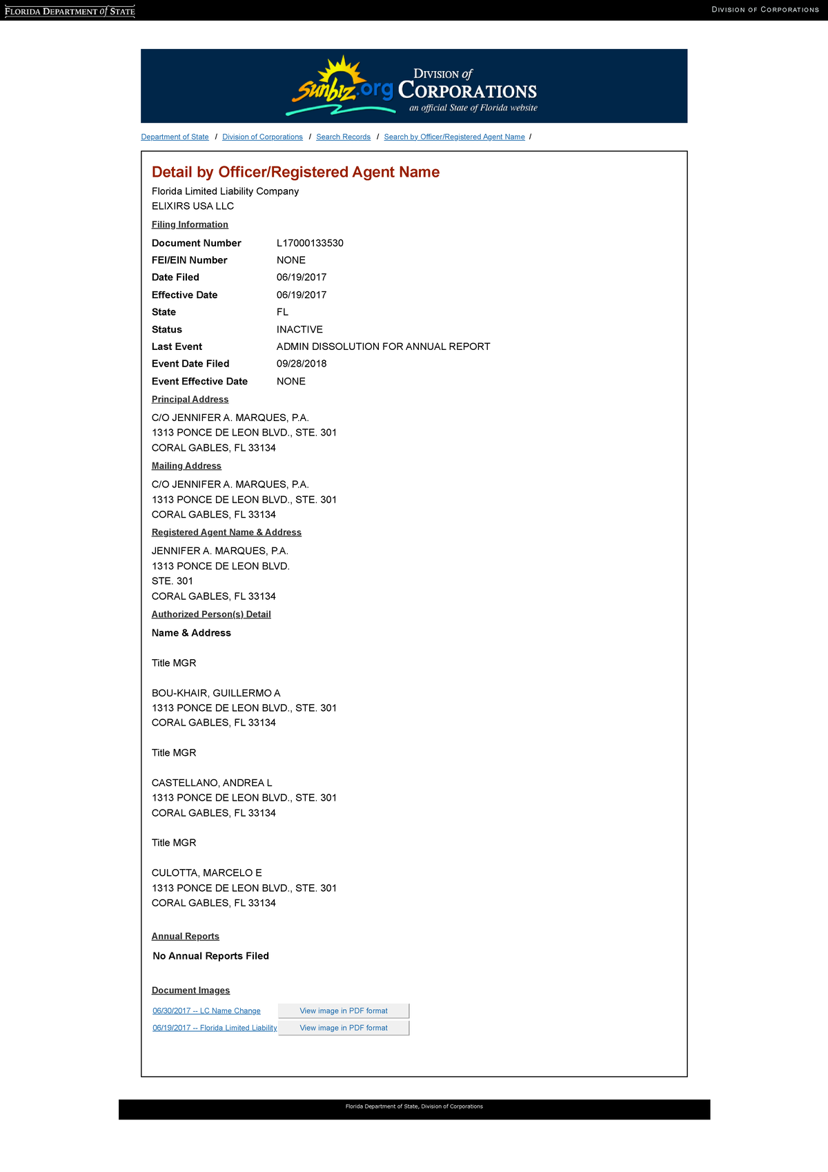 FDA by Officer Registered Agent Name - Document Number FEI/EIN Number ...