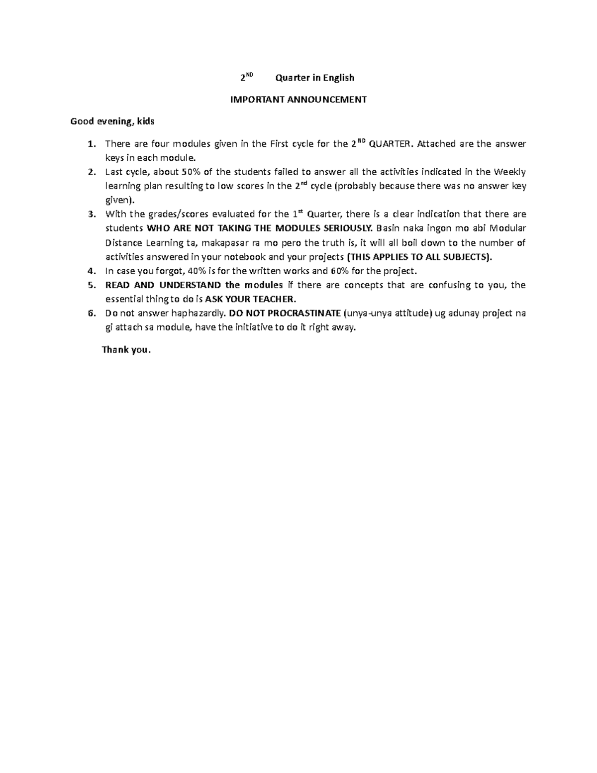 2ND Quarter in English - Supplementary notes - 2 ND Quarter in English ...