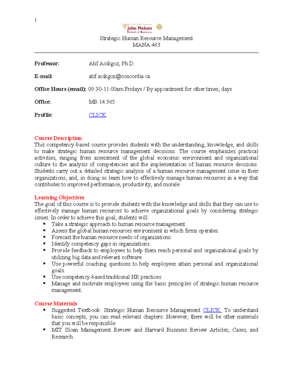 1Course Outline - Strategic Human Resource Management MANA 463 ...