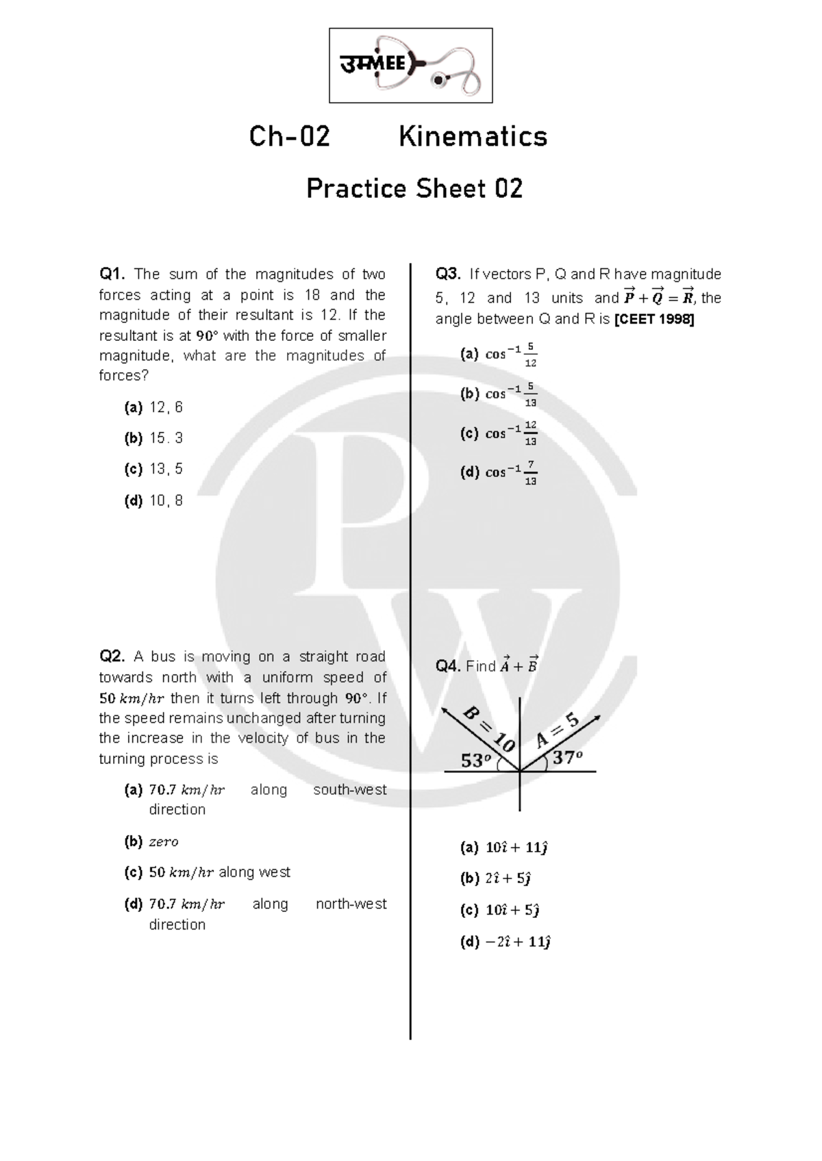 Kinematics Practice sheet 02 - Ch-02 Kinematics Practice Sheet 02 Q1 ...