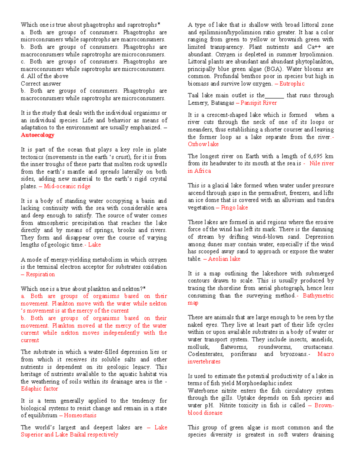 Aqua reso - Reviewer - Which one is true about phagotrophs and ...