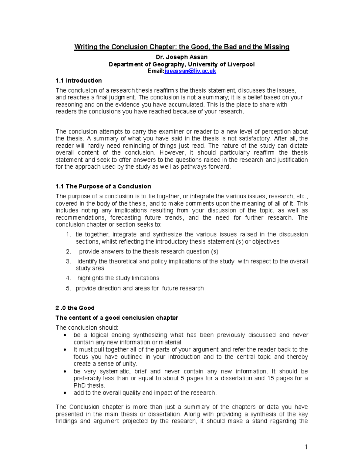 Writing the Conclusion Chapter, the Good, the Bad and the Missing, Joe ...