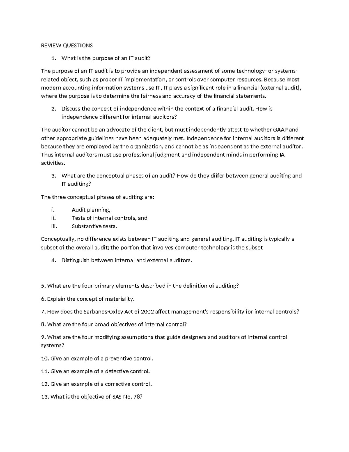 Review Questions - REVIEW QUESTIONS What is the purpose of an IT audit ...