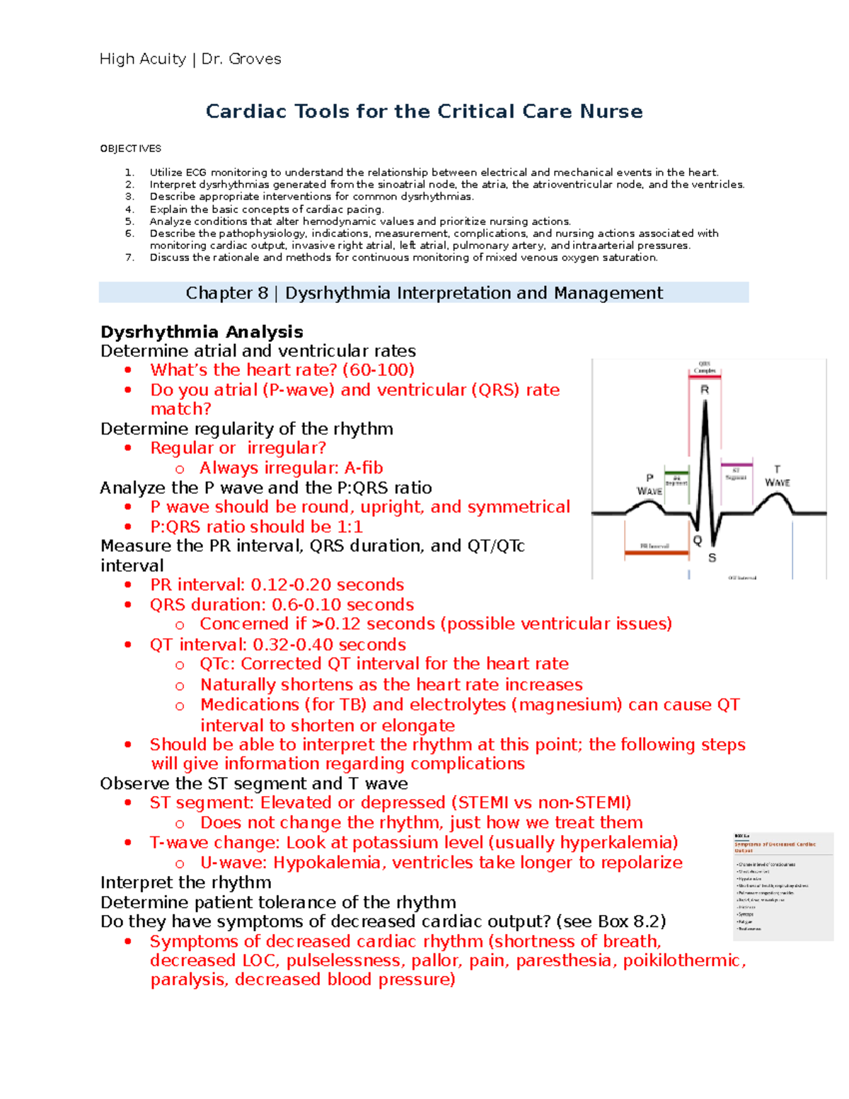 Chapter 8 + 9 Cardiac Week 5 Outline - Cardiac Tools for the Critical ...
