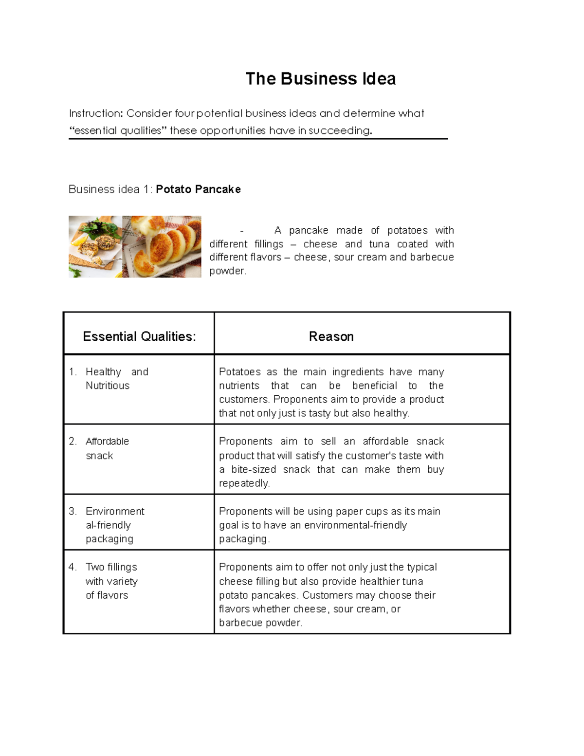 Group 1 Activity 1 Business Idea - The Business Idea Instruction ...