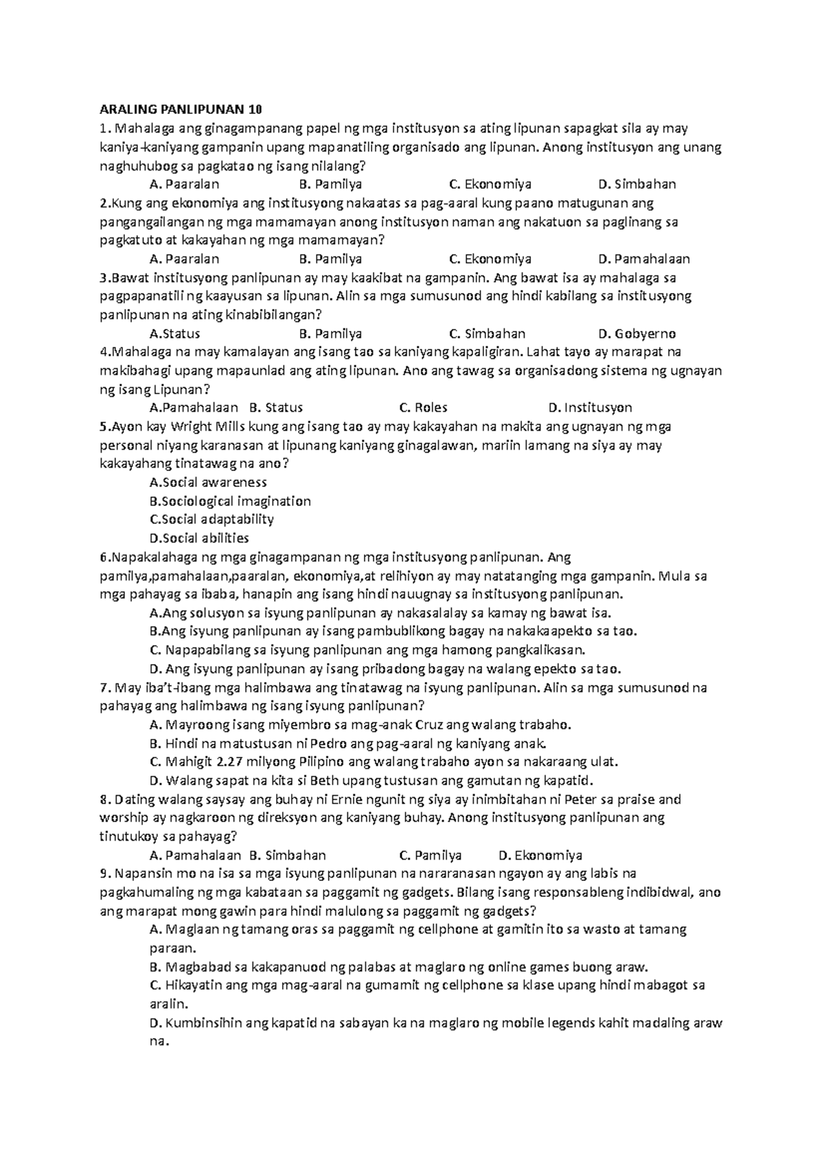 Reviewer AP 10 - A LITTLE INFO ON SOCIAL STUDIES - ARALING PANLIPUNAN ...