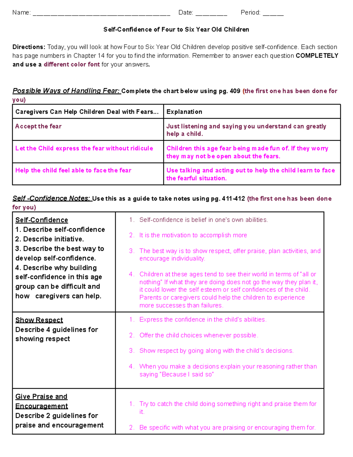 Self-Confidence Notes - Name ...